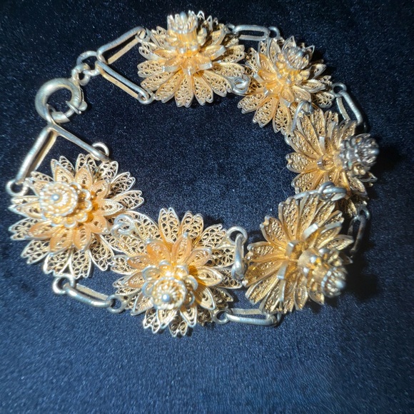 Jewelry | Vintage Signed Portugal Vermeil Spun Silver Filigree Flower ...